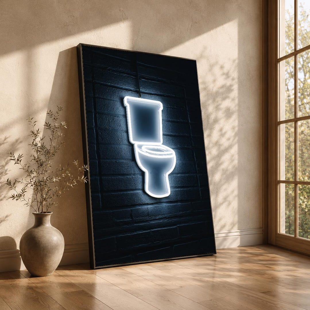 Neon Toilet Sign Canvas Wall Art, Urban Living Room Bathroom Decor ...