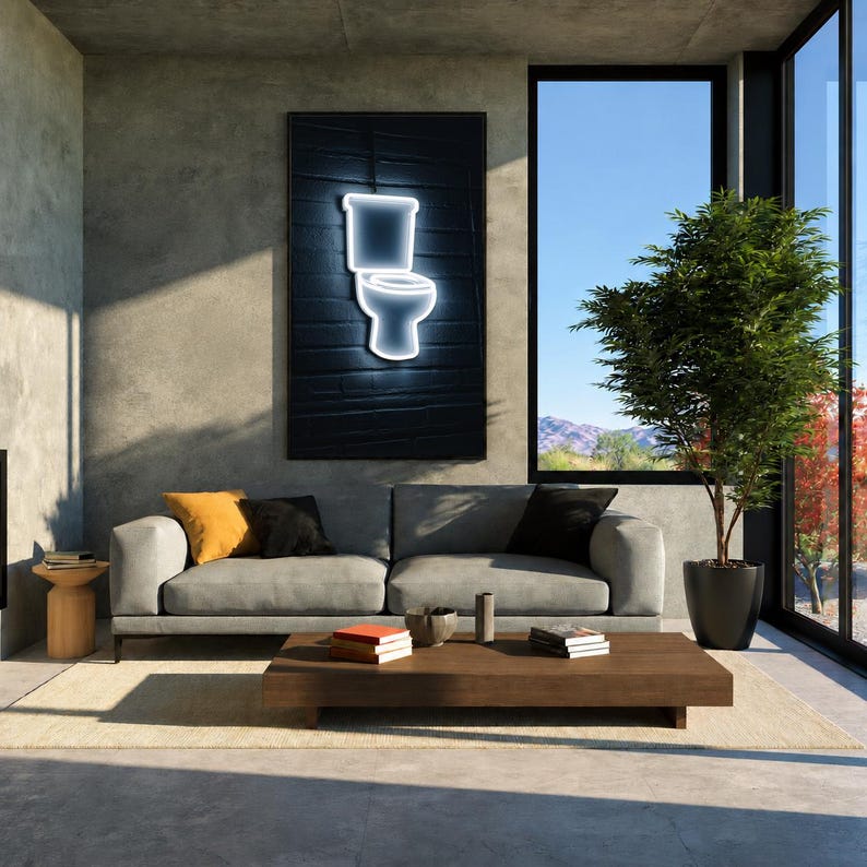 Neon Toilet Sign Canvas Wall Art, Urban Living Room Bathroom Decor ...