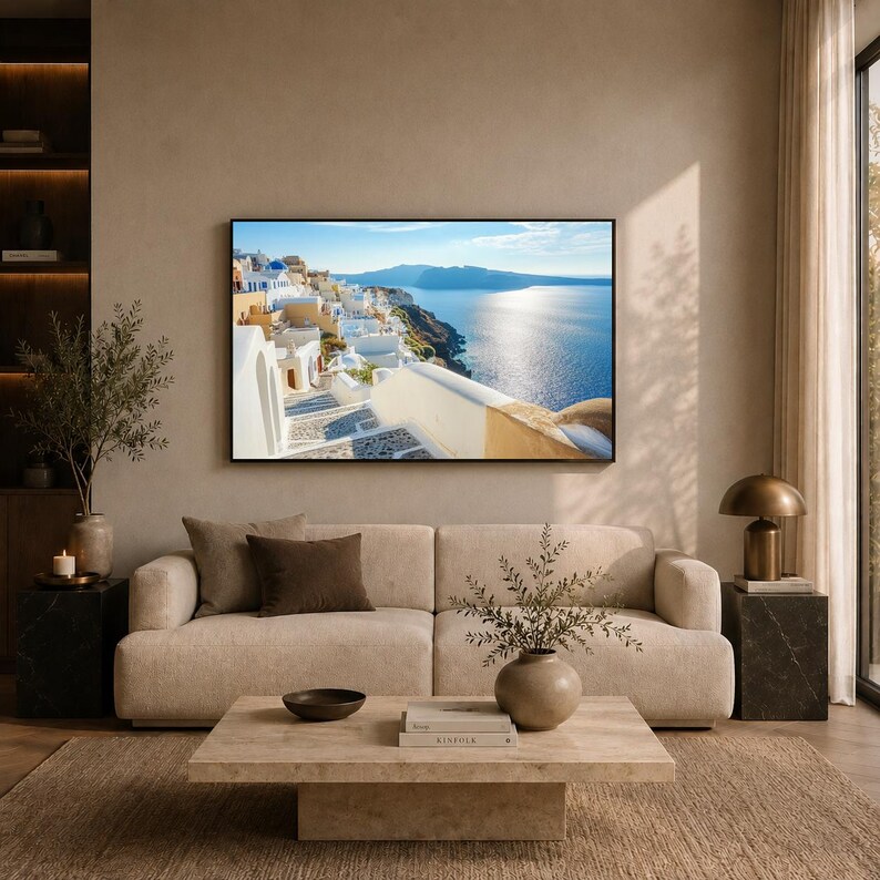 Impressão em tela de Santorini – Arte de parede de vila costeira ...