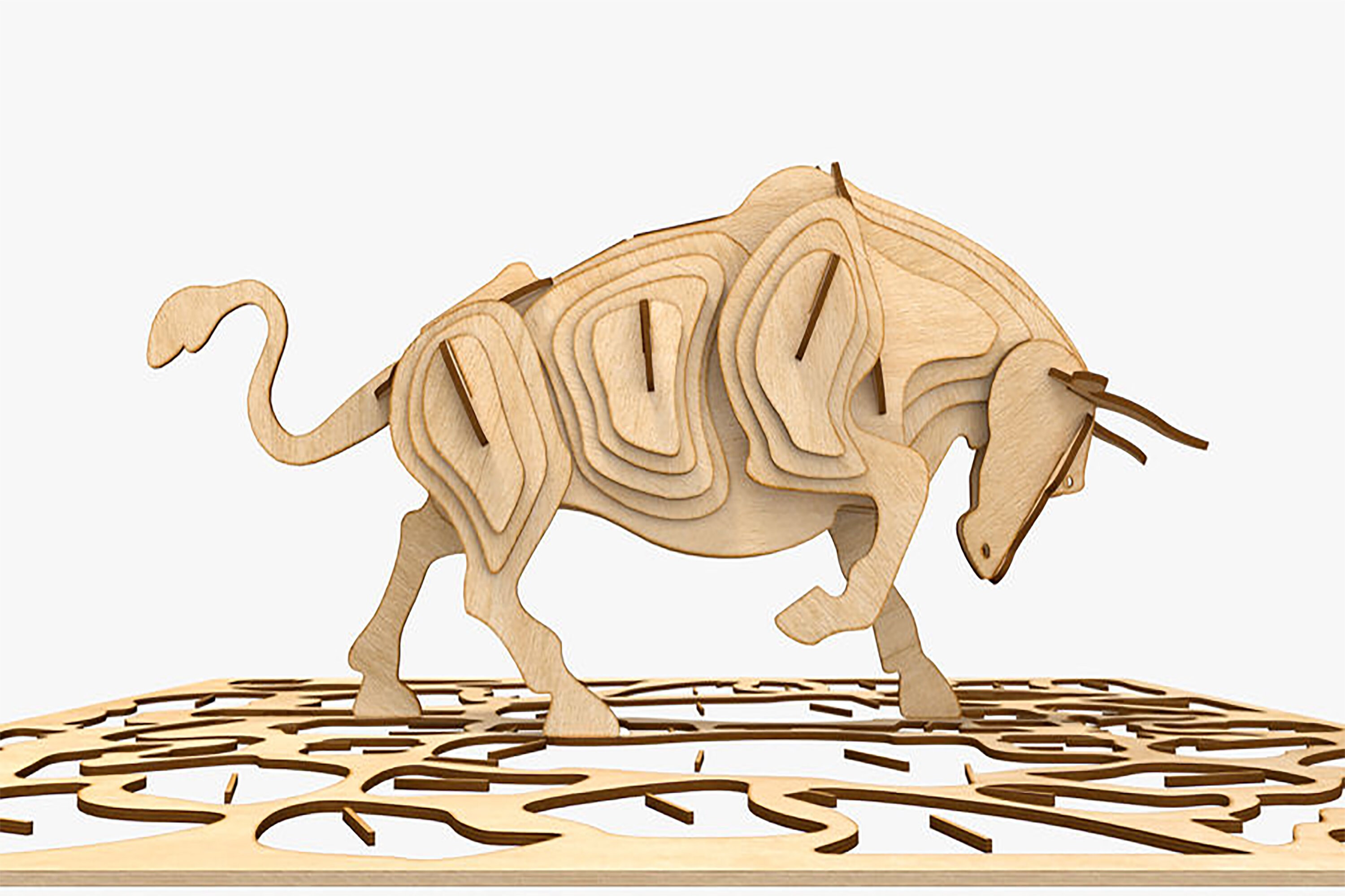 Laser Cut 3d Puzzle Bull Template DXF CDR File Instant Download CNC ...