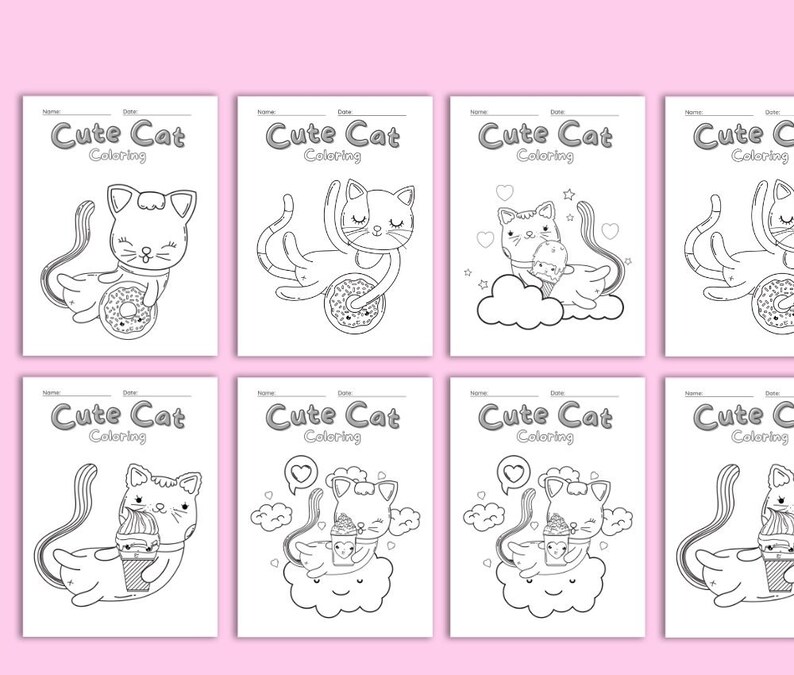 Cute Cat Coloring Worksheet Set Bundle for Kids Printable |kids ...