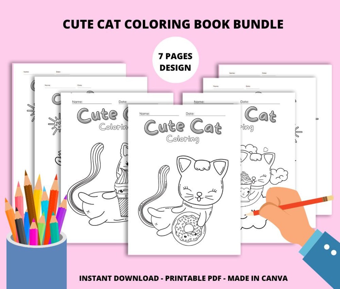 Cute Cat Coloring Worksheet Set Bundle for Kids Printable |kids ...