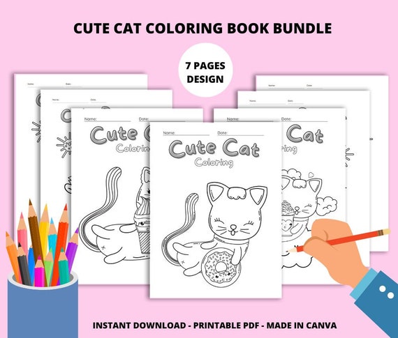 Cute Cat Coloring Worksheet Set Bundle for Kids Printable - Etsy