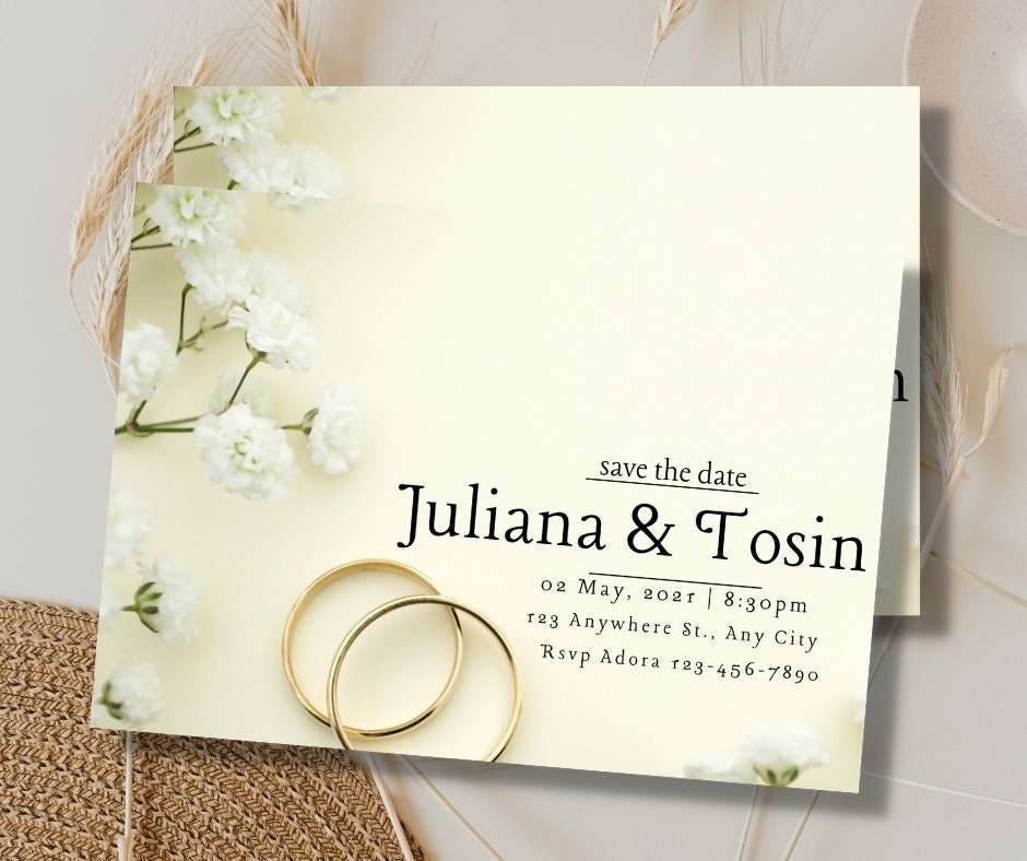 Golden Floral Minimalist Wedding Card Standard Size "14.8 X 10.5 ...