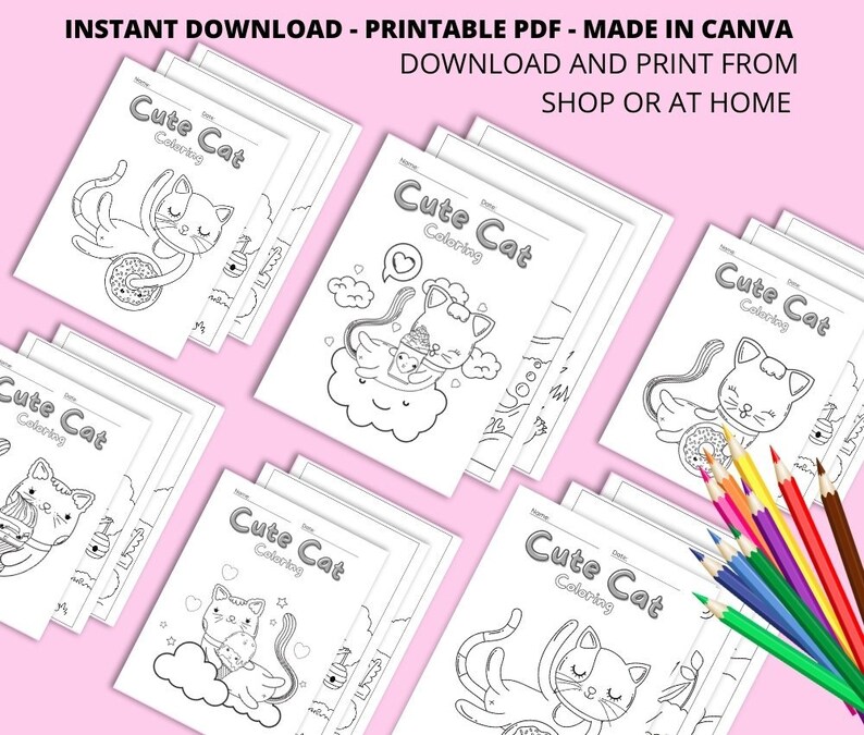 Cute Cat Coloring Worksheet Set Bundle for Kids Printable |kids ...