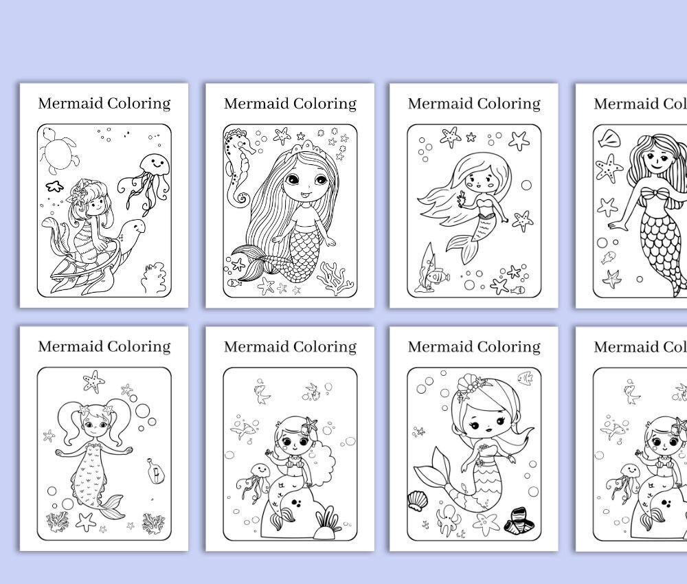 Mermaid Coloring Worksheet Set Bundle for Kids Printable |kids Activity ...