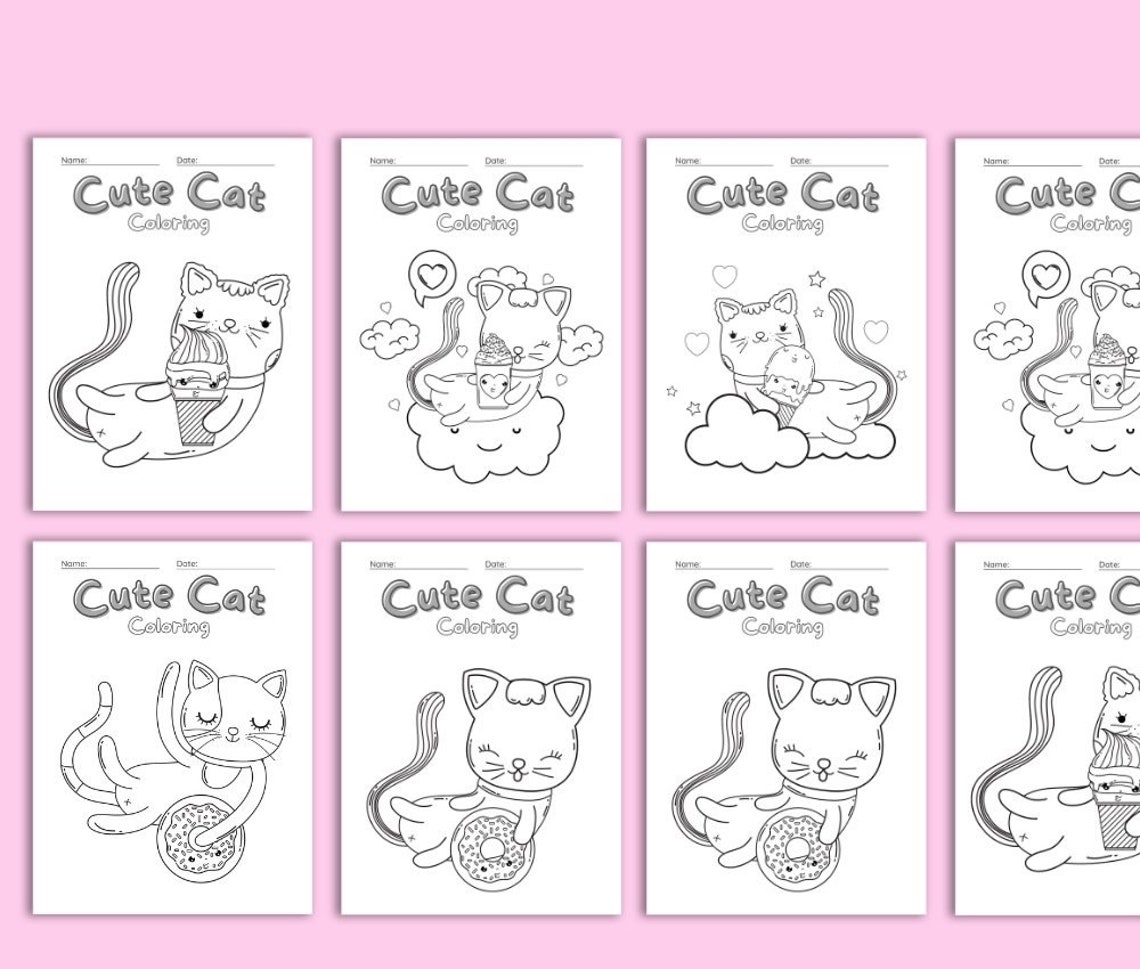 Cute Cat Coloring Worksheet Set Bundle for Kids Printable kids Activity ...