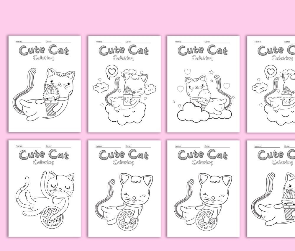 Cute Cat Coloring Worksheet Set Bundle for Kids Printable |kids ...