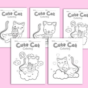 Cute Cat Coloring Worksheet Set Bundle for Kids Printable |kids ...