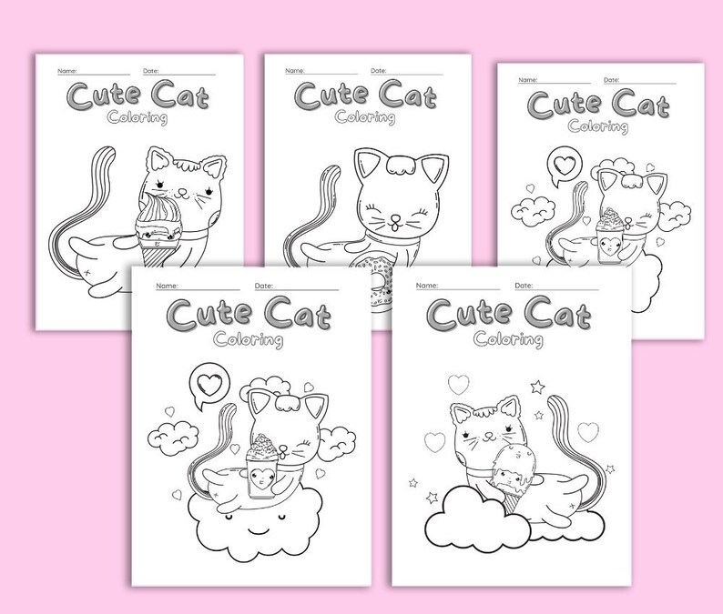 Cute Cat Coloring Worksheet Set Bundle for Kids Printable |kids ...