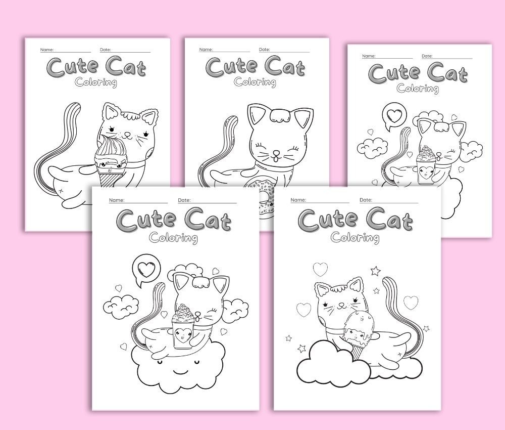 Cute Cat Coloring Worksheet Set Bundle for Kids Printable |kids ...
