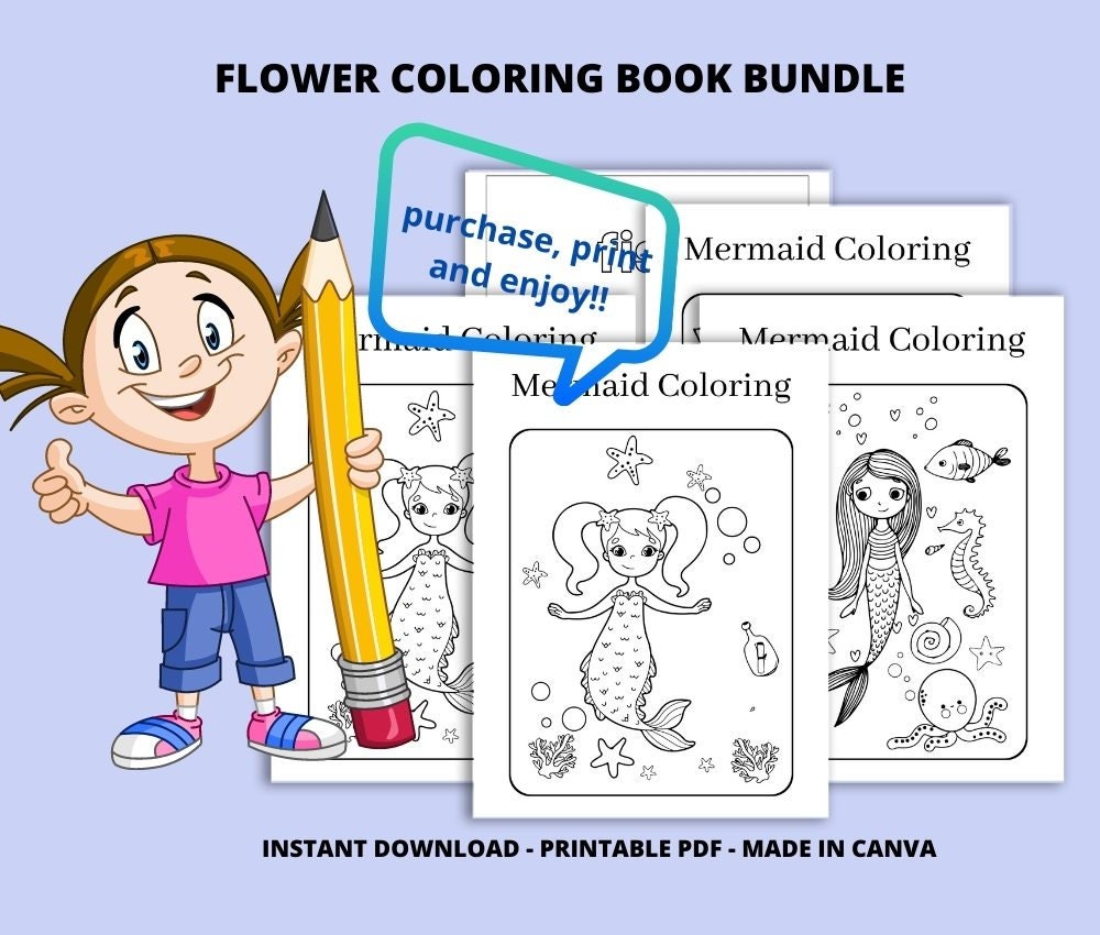 Mermaid Coloring Worksheet Set Bundle for Kids Printable |kids Activity ...