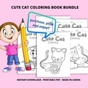 Cute Cat Coloring Worksheet Set Bundle for Kids Printable |kids ...