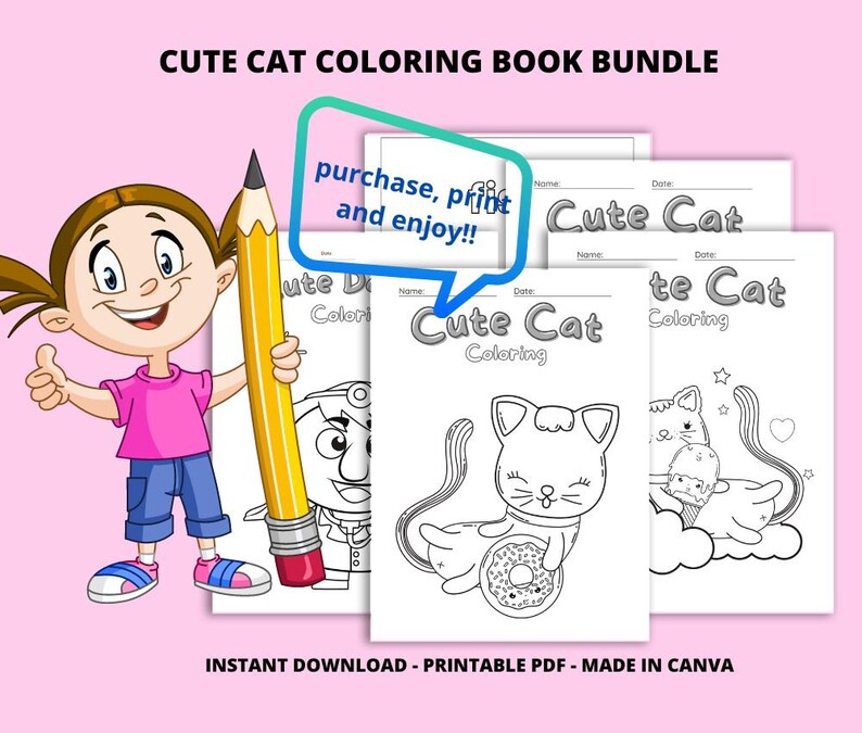 Cute Cat Coloring Worksheet Set Bundle for Kids Printable |kids ...