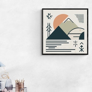 Minimalist Nature Art Print: Tranquil Landscapes With Geometric ...