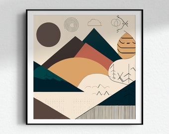 Minimalist Nature Art Print: Tranquil Landscapes With Geometric ...
