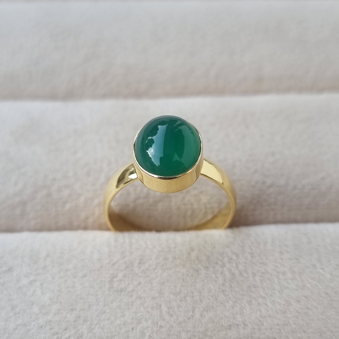 14K Gold Ring Set With 4 CT Natural AAA Grade Green Onyx, Oval Cut ...