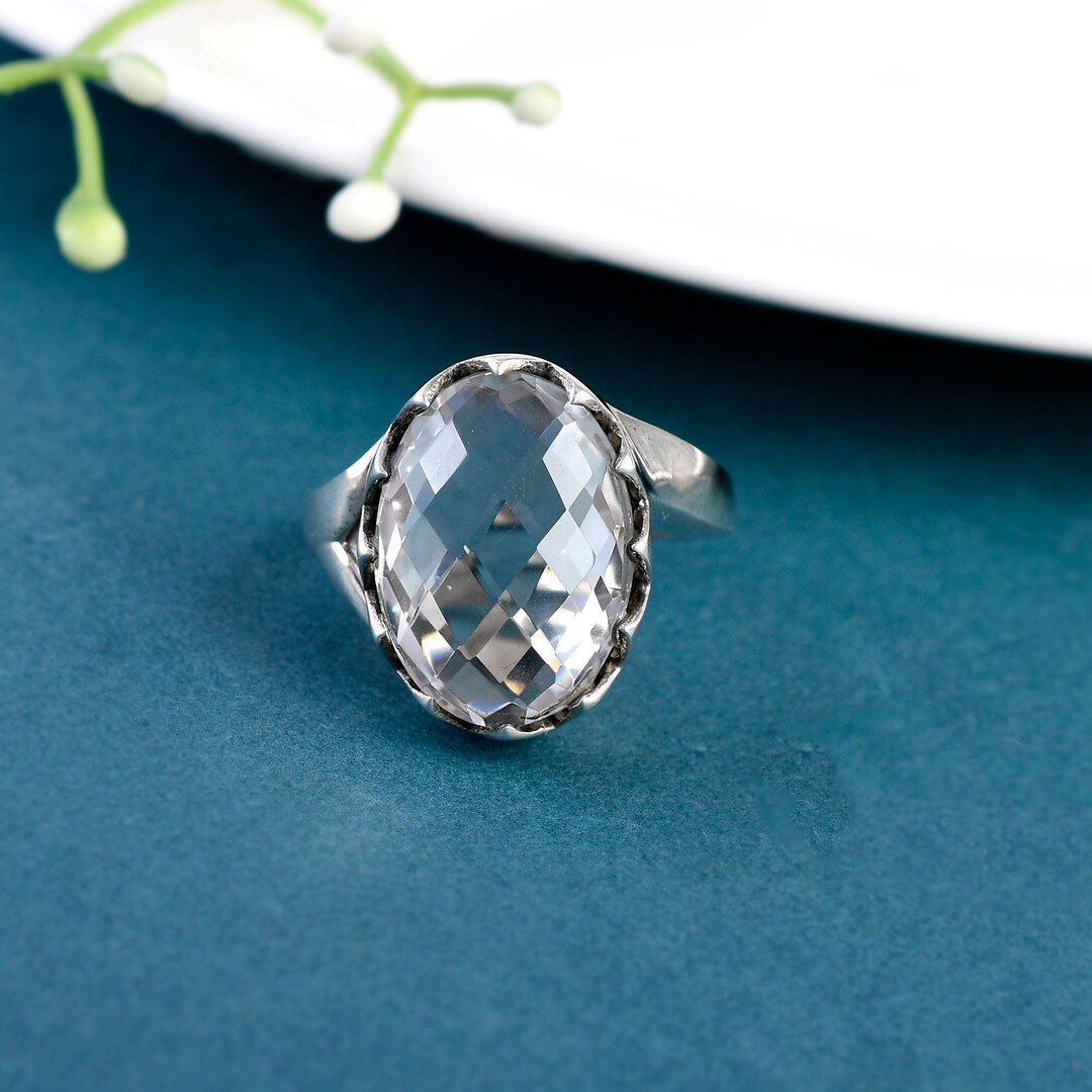 Natural Clear Quartz Ring, 925 Sterling Silver Ring, Handmade, Gift for ...