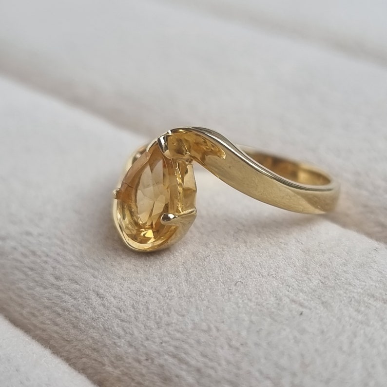 14K Gold Ring Set With Natural Citrine, Handmade 14K Solid Gold ...