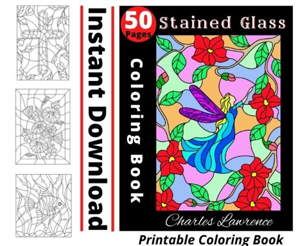 Printable Stained Glass Coloring Book: 50 Beautiful Images to Relax ...
