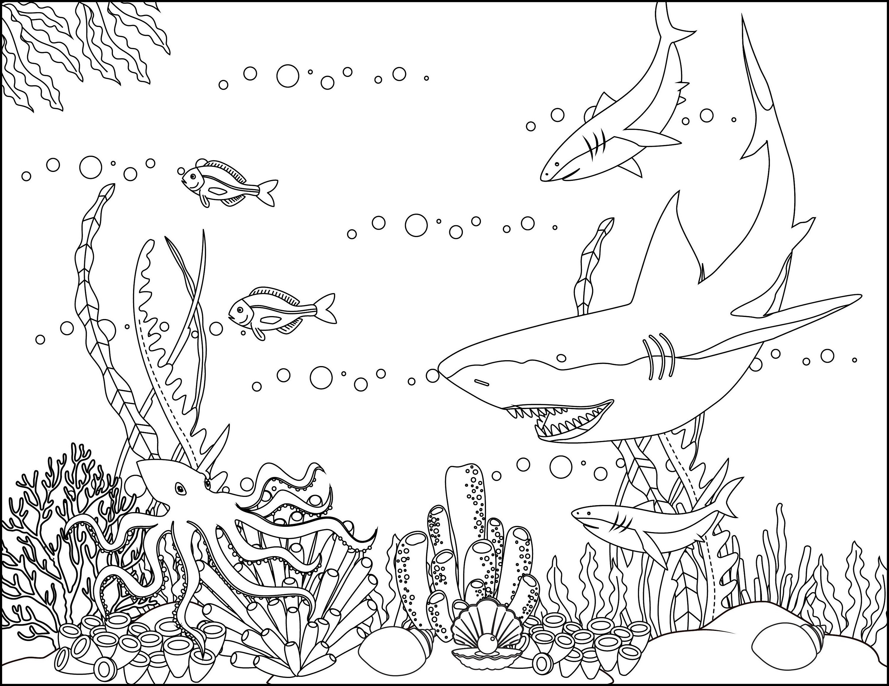 Printable Underwater Adventure Coloring Book: Featuring Beautiful Sea ...