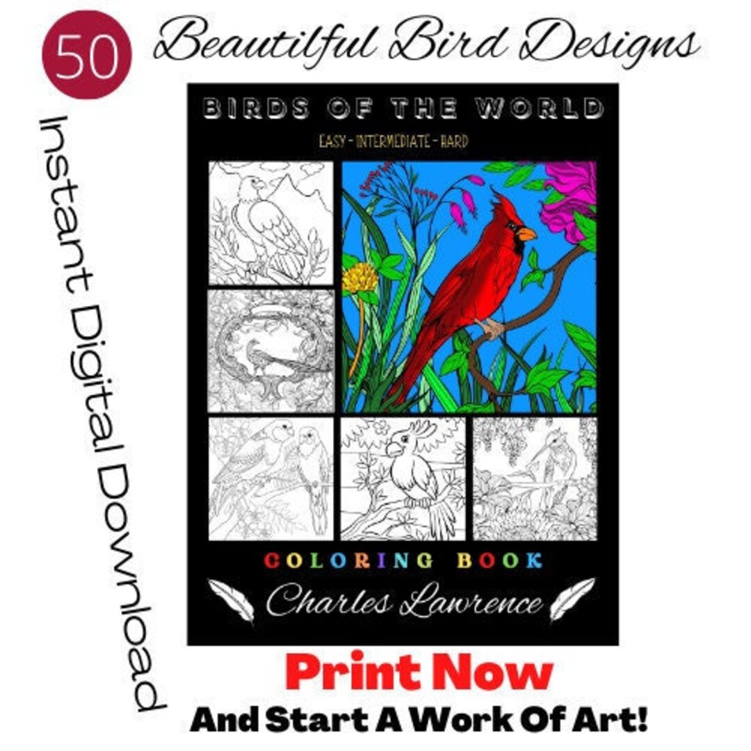 Printable Adult Coloring Book "birds of the World" : Relax, Destress ...