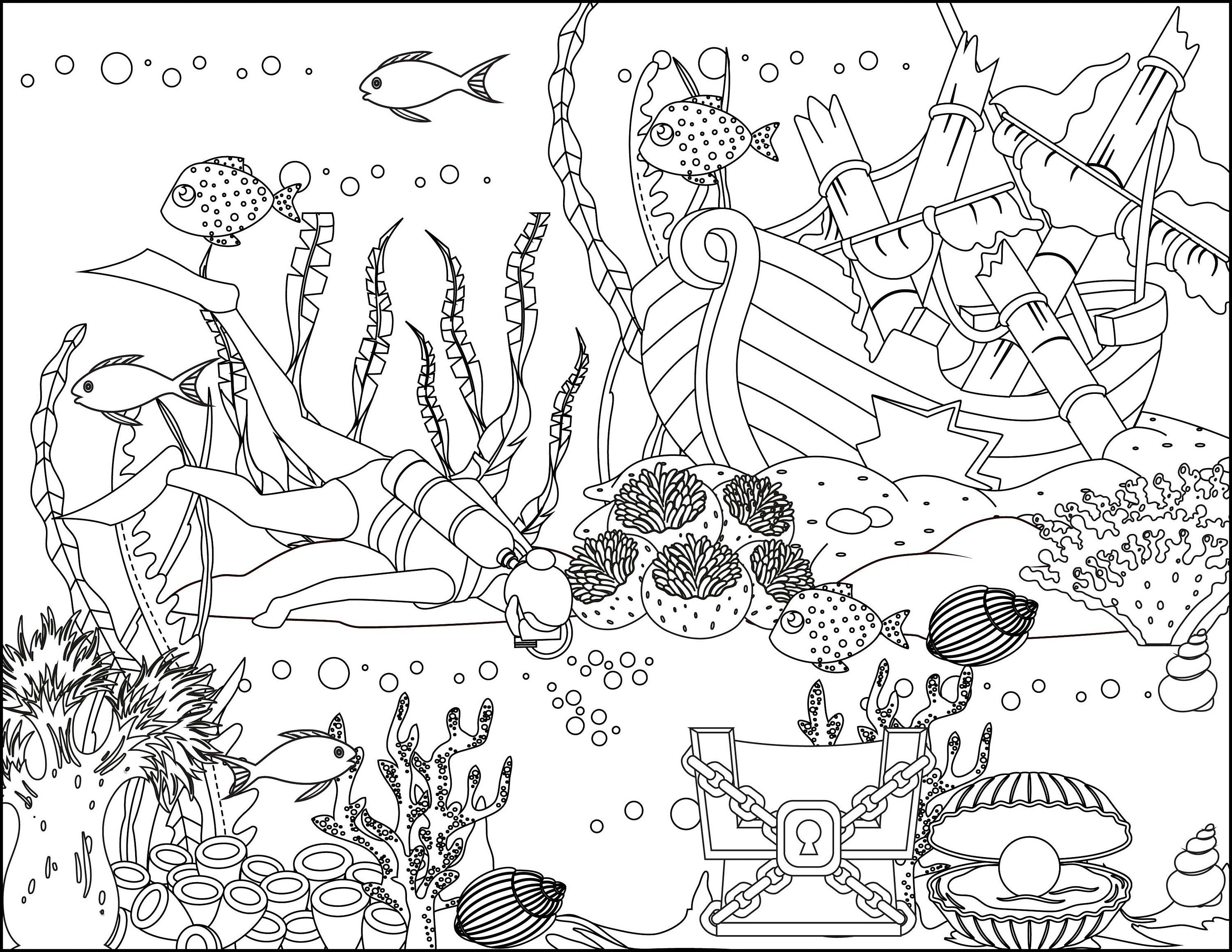 Printable Underwater Adventure Coloring Book: Featuring Beautiful Sea ...