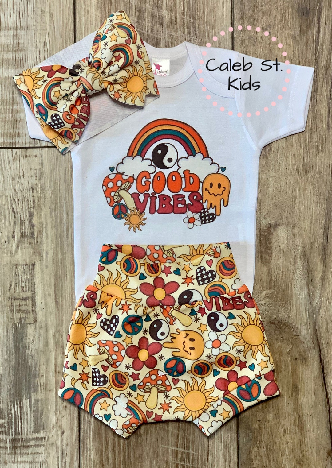 Good Vibes Retro Baby or Toddler Set / Baby Bummies Biker Shorts / Baby ...