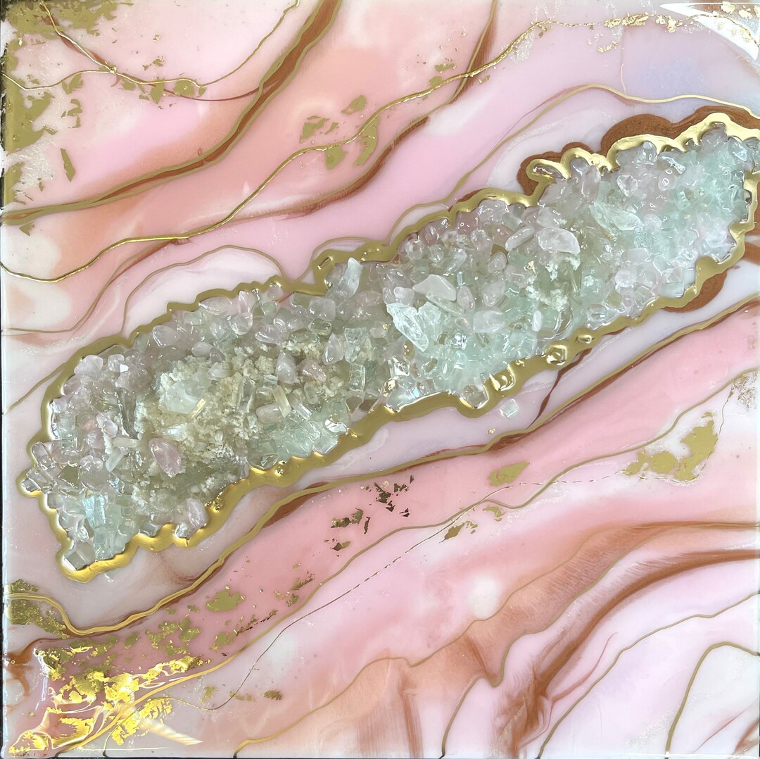 Sakura Pink Geode — Pink and Gold Abstract Geode 3d-crystal Resin Art ...