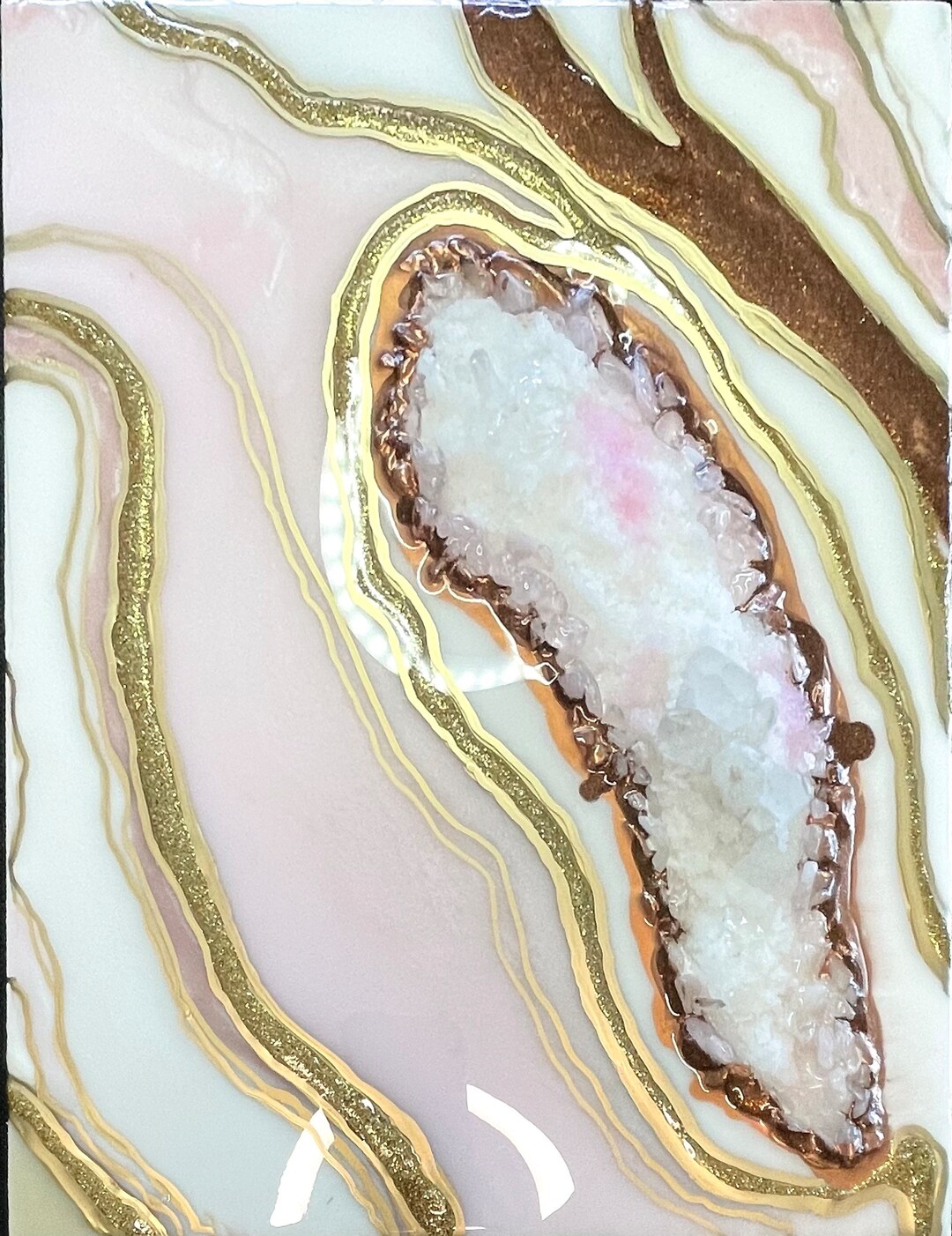Pink Valley Geode Resin Art - Pink Gold and Copper Geode Crystal Resin ...