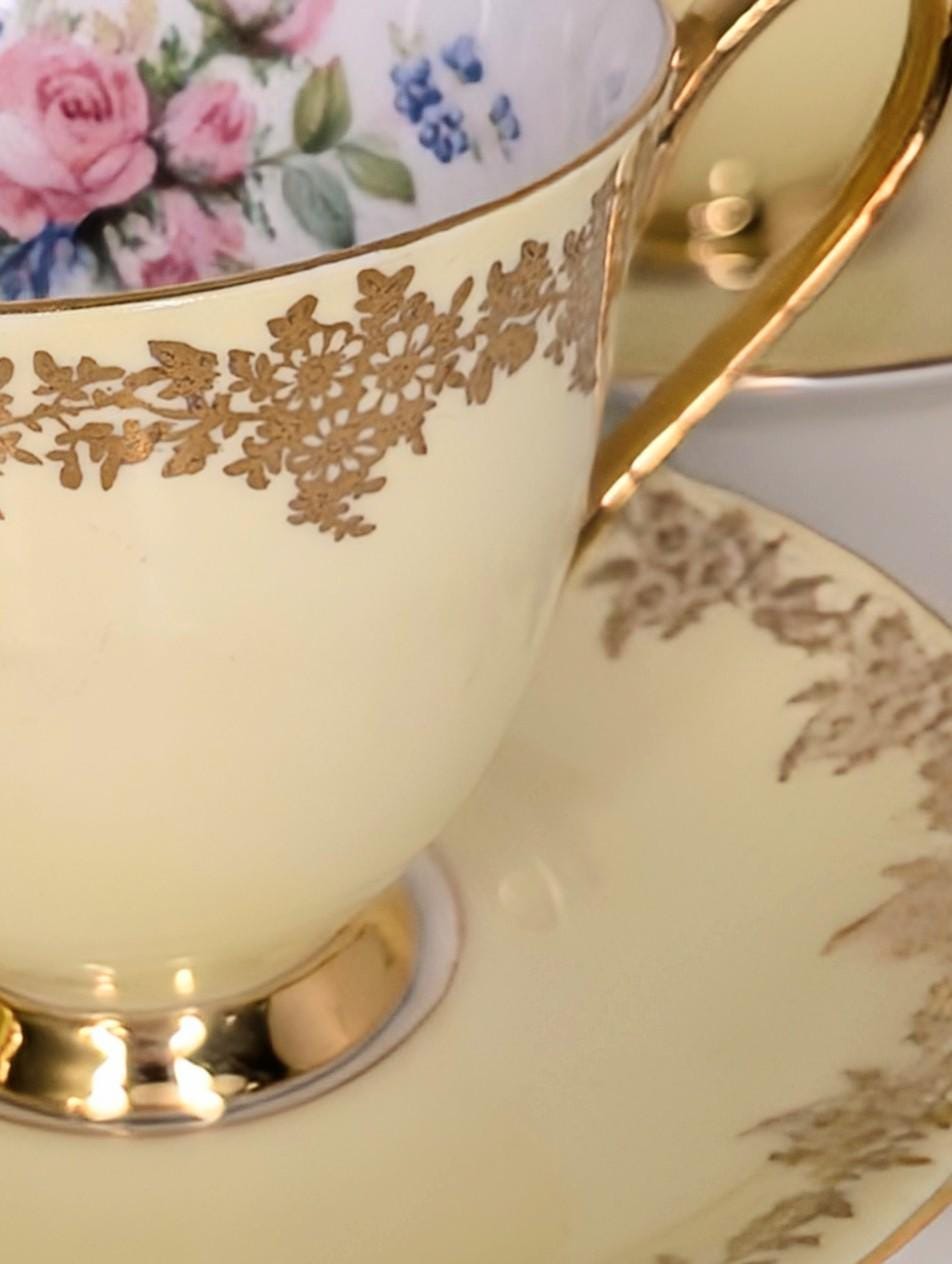 Rare Royal Albert Tea Set, Yellow & Gold Lace/trims, Set of 6 Tea Cups ...