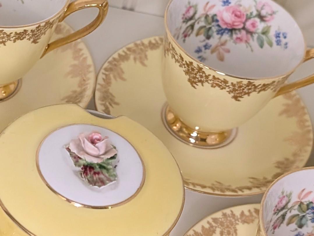Rare Royal Albert Tea Set, Yellow & Gold Lace/trims, Set of 6 Tea Cups ...