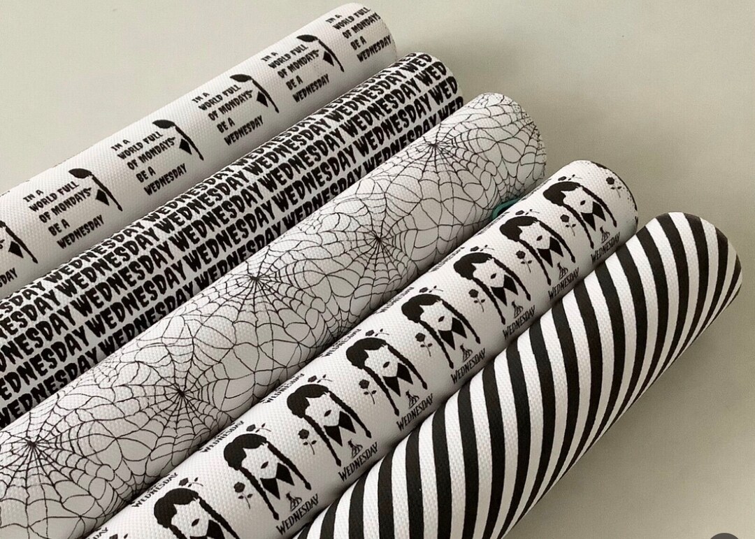 Pack of 5 WEDNESDAY Printed Canvas Fabric Sheets for Hair Bows & Craft ...