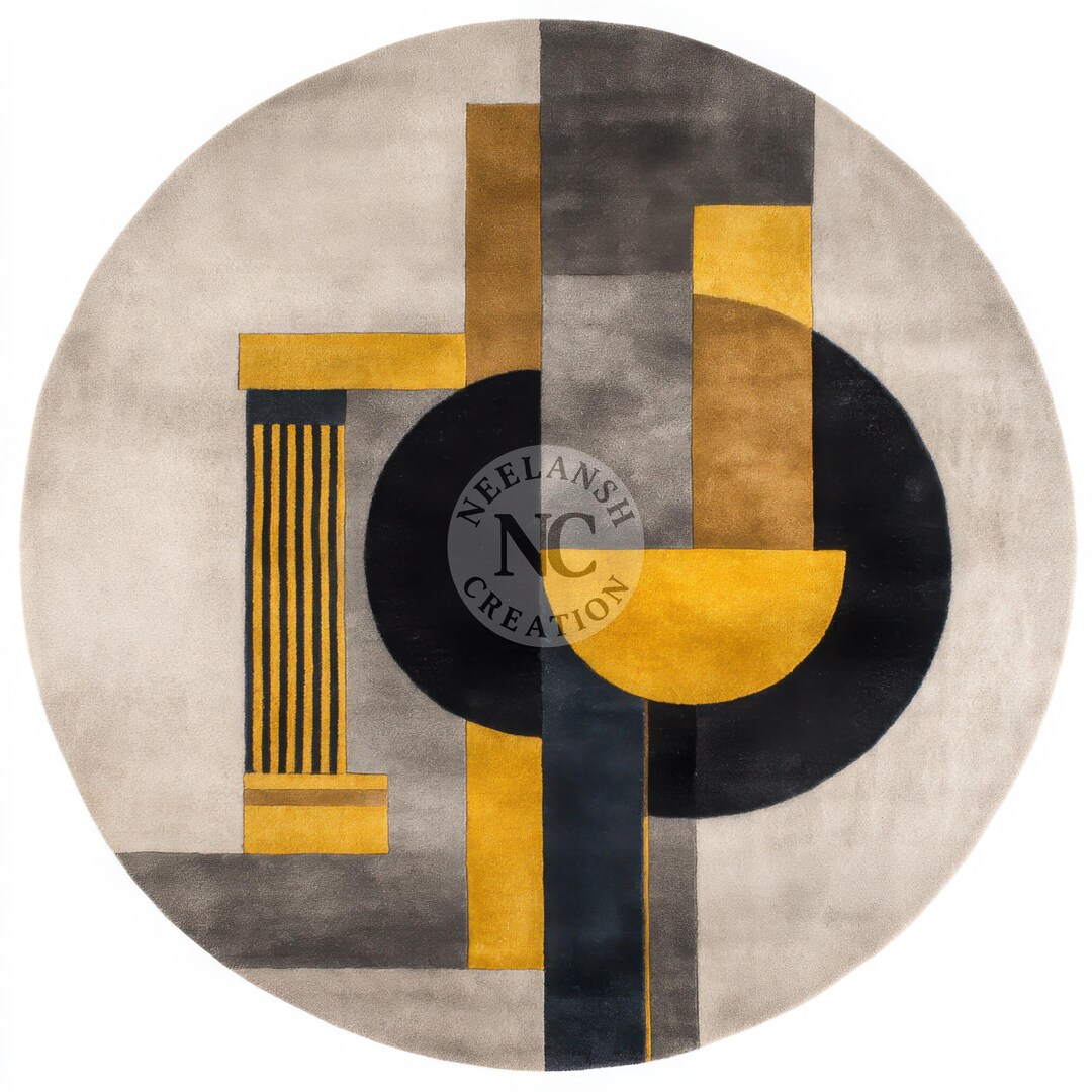 Abstract Geometric Round Rug: Modern Art Deco Design - Etsy