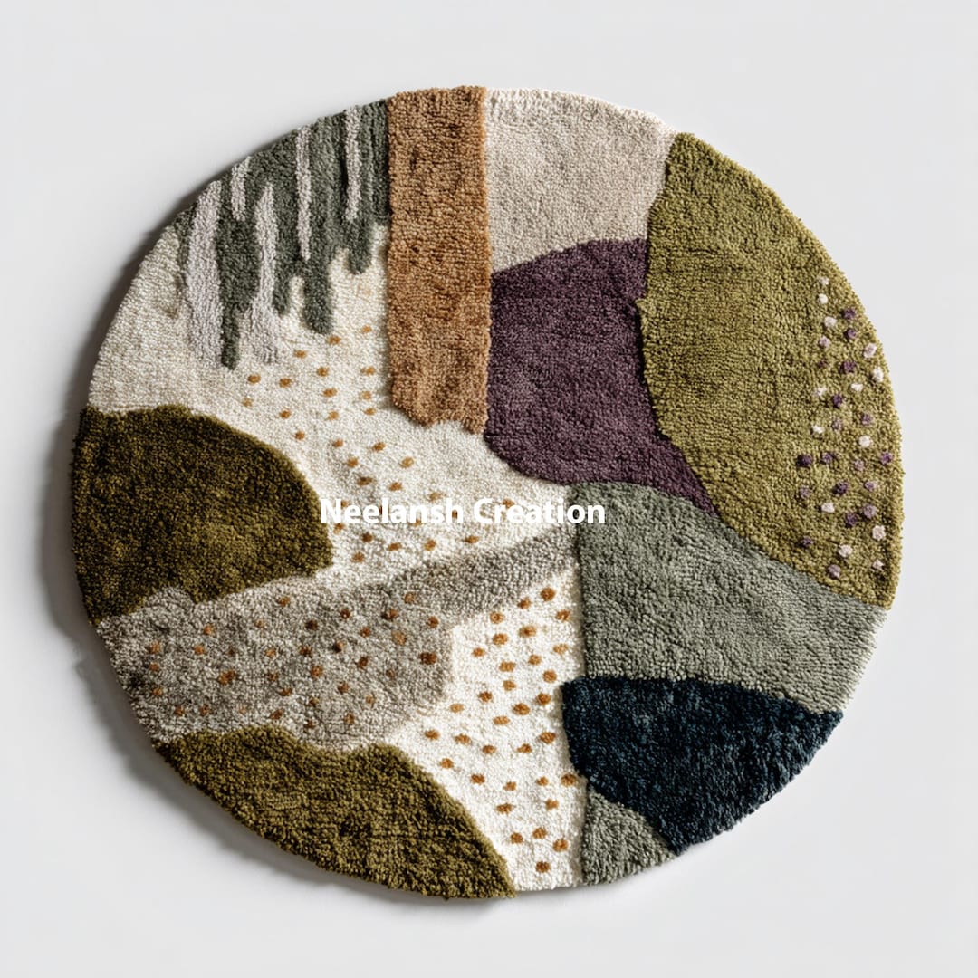 Handmade Round Abstract Rug – Modern Boho Floor Decor, 4ft Cotton ...