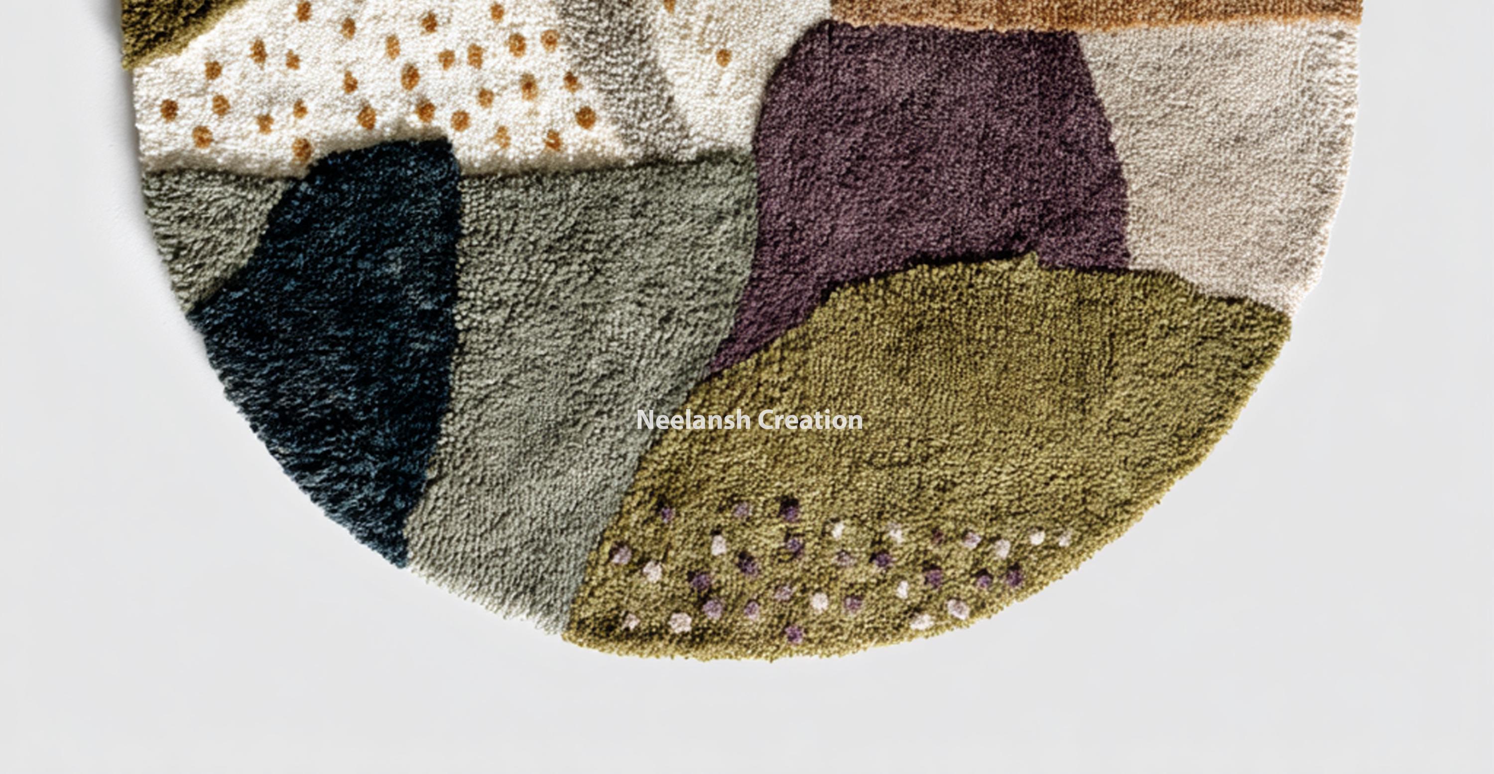Handmade Round Abstract Rug – Modern Boho Floor Decor, 4ft Cotton ...
