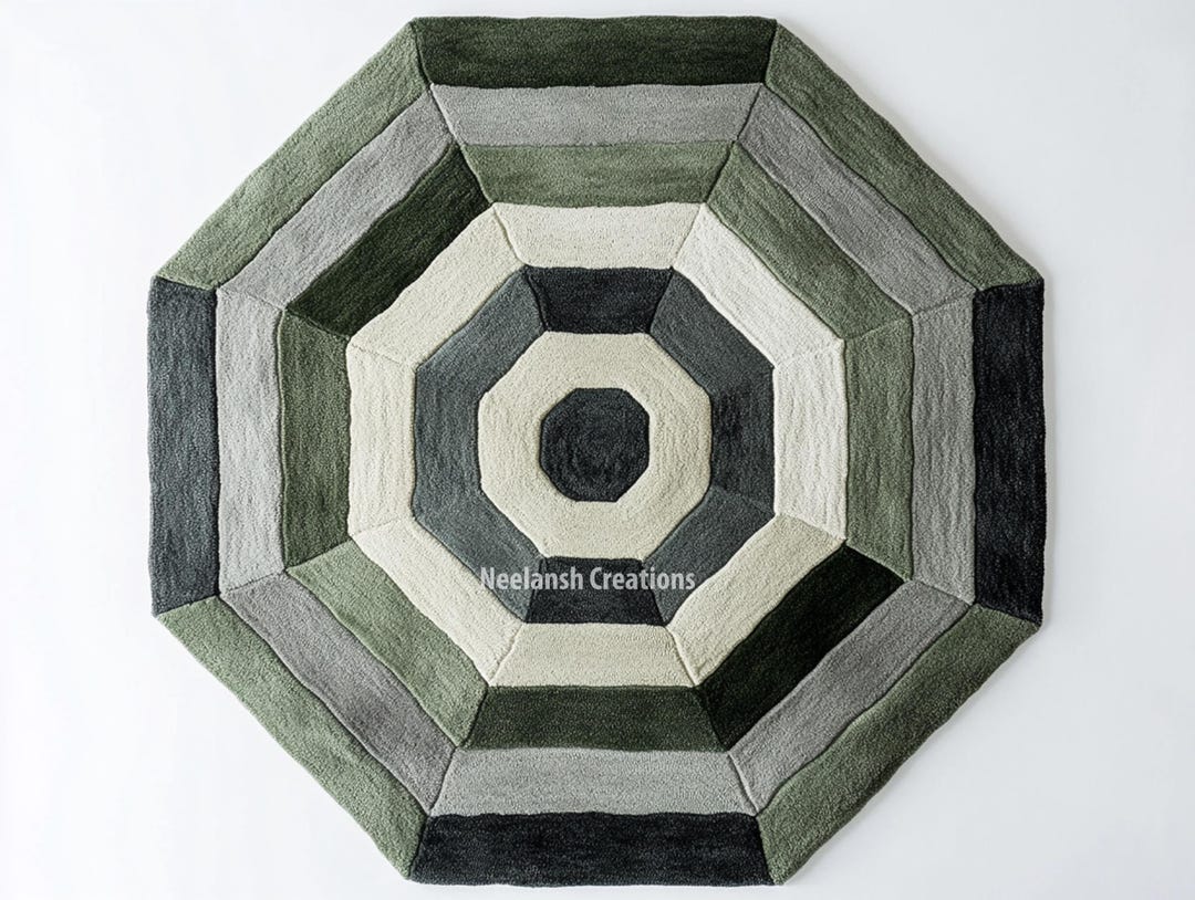 Handmade Wool Rug 6x6 Octagon Area Rug Grey Green Beige Durable Living ...