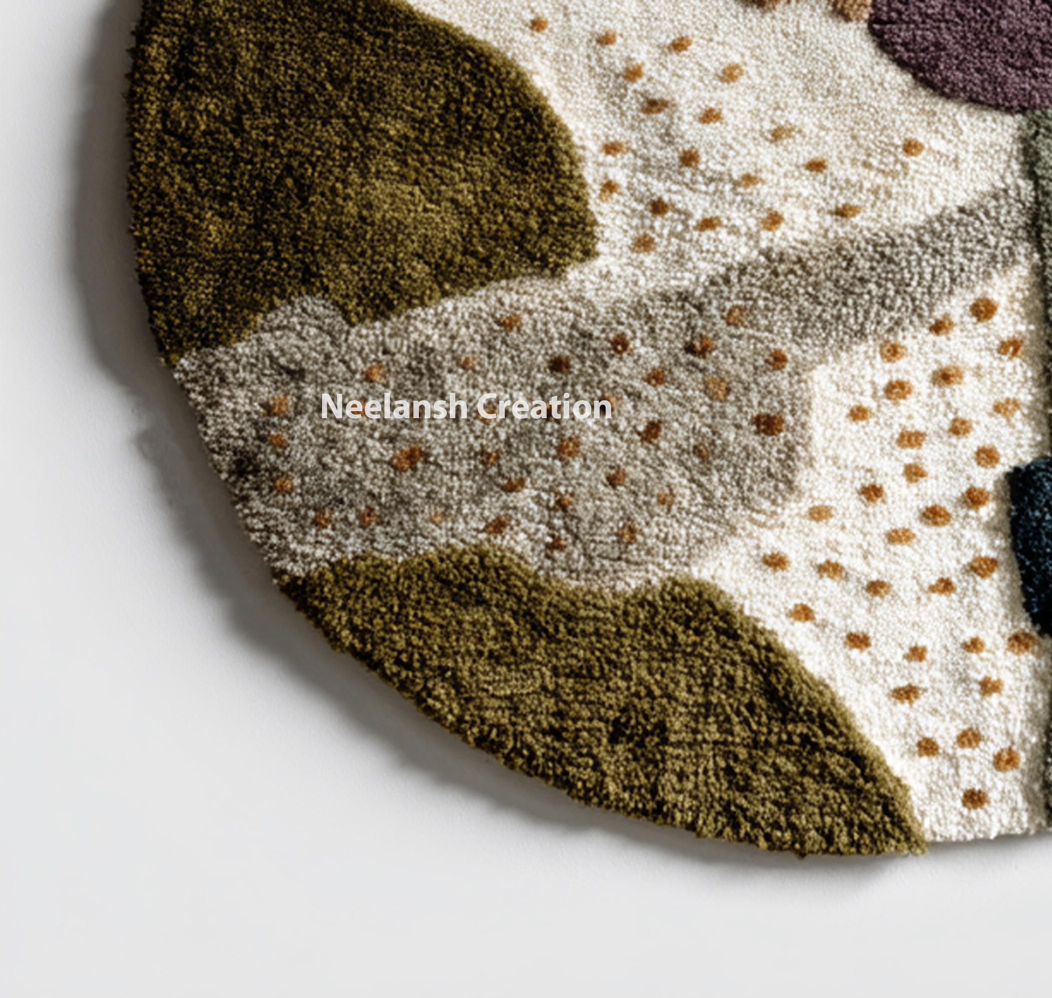 Handmade Round Abstract Rug – Modern Boho Floor Decor, 4ft Cotton ...