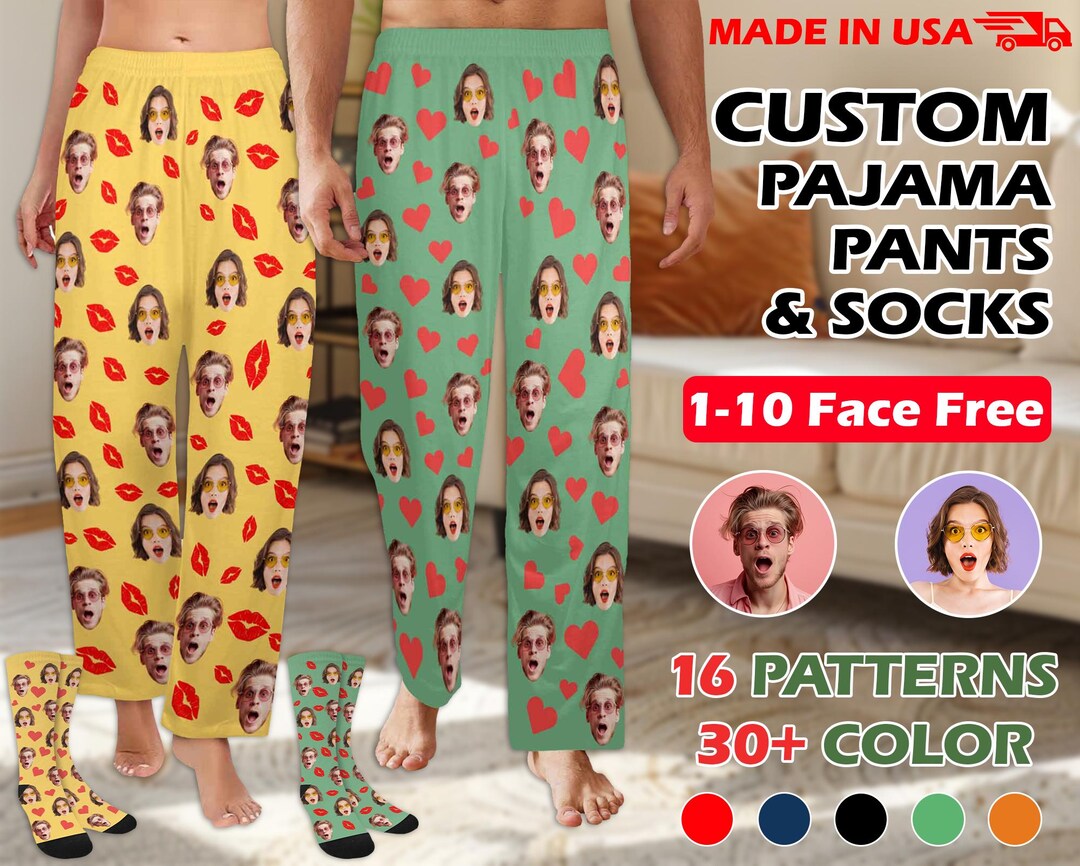 Personalized Couple Pajama Pants Custom Face Pajama Pants for Men Women ...