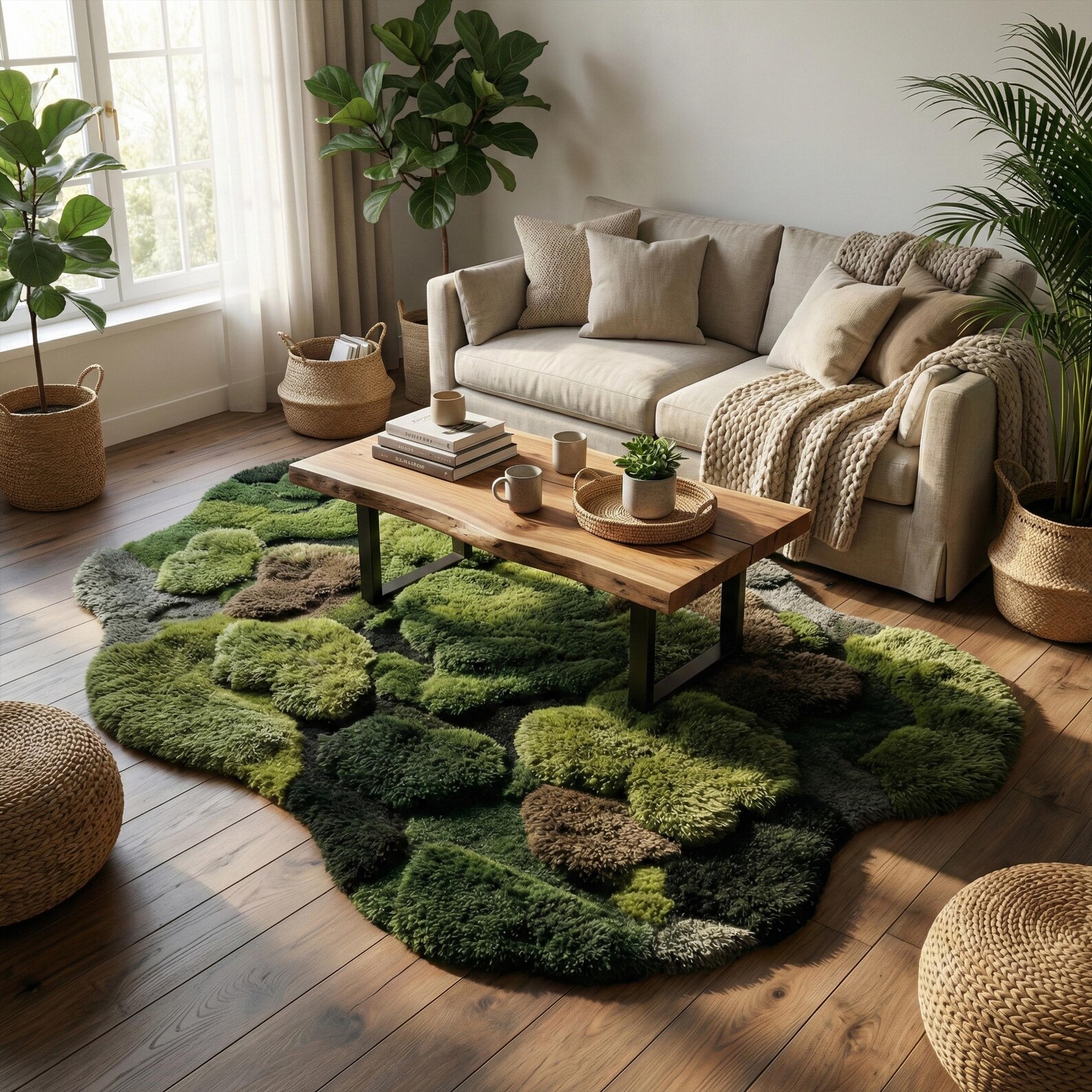 Moss Green Abstract Wool Rug, Irregular Hand Tufted 3d Forest Nature ...