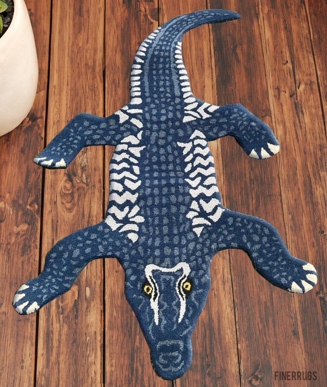 Crocodile Rug Hand Tufted Blue Irregular Wool Rug for Bedroom Modern ...