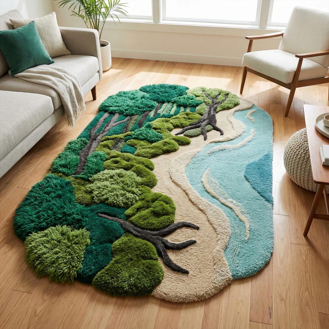 Moss Beach Forest Tufted Wool Rug, 3D Modern Green Nature Custom Area ...