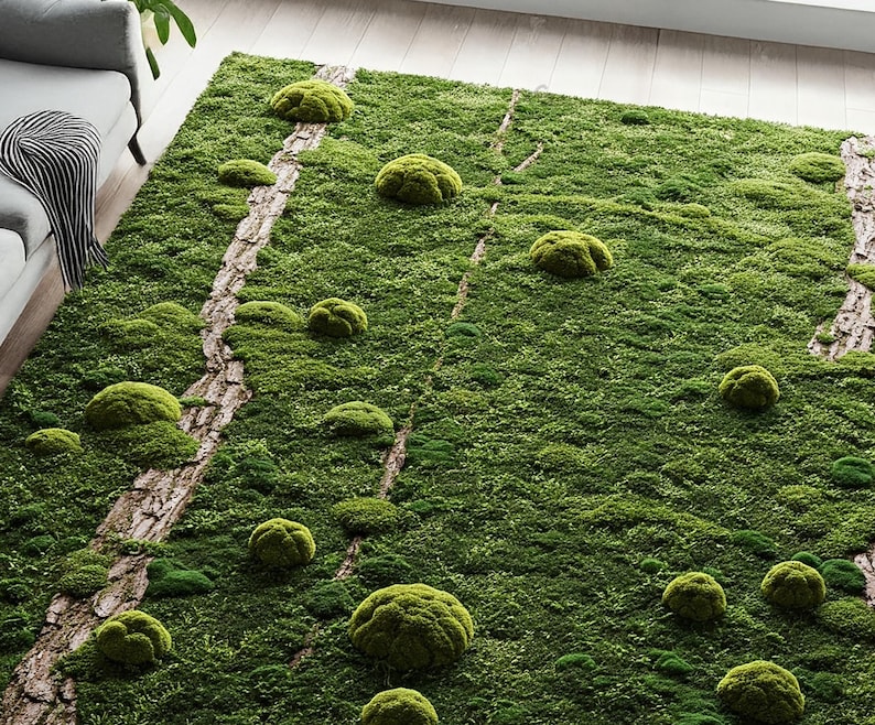 Moss Green Forest Wool Rug, Abstract Tufted Nature Area Rugs for Living ...