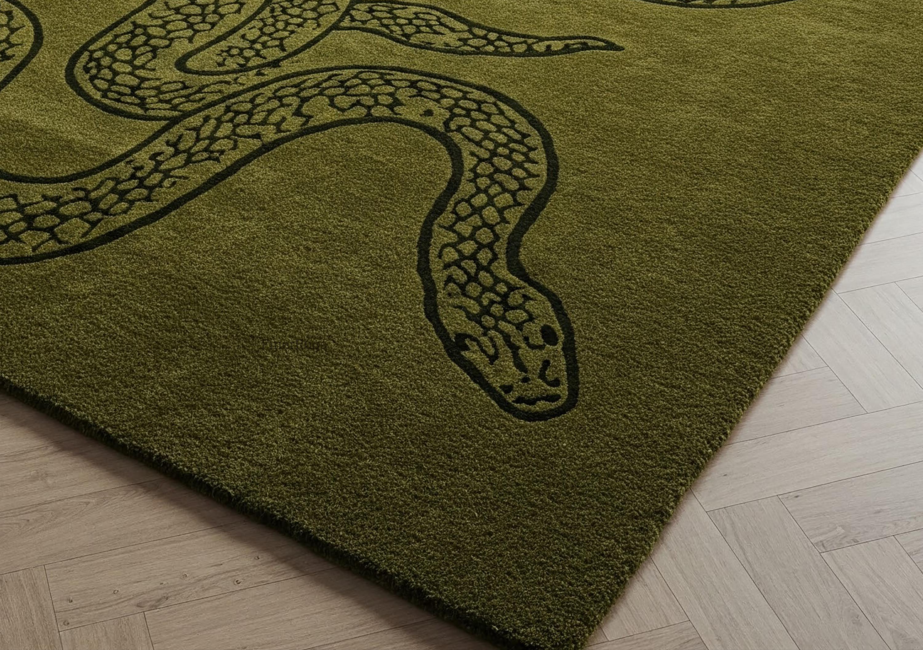 Olive Green Hand Tufted Black Snake Wool Area Rug for Living Room ...