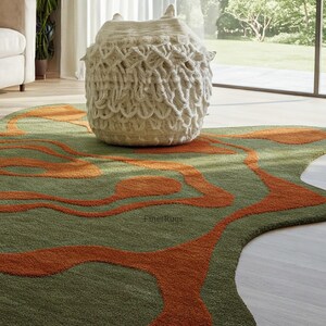 Olive Green Irregular Abstract Hand Tufted Custom Bedroom Rug, Modern ...