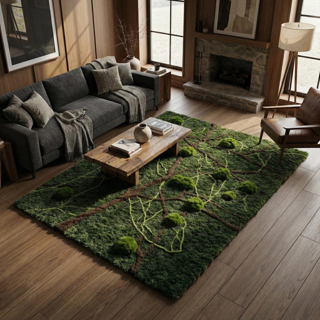 Forest Green Moss Ball Wool Rug, Hand Tufted Abstract Area Rugs for ...