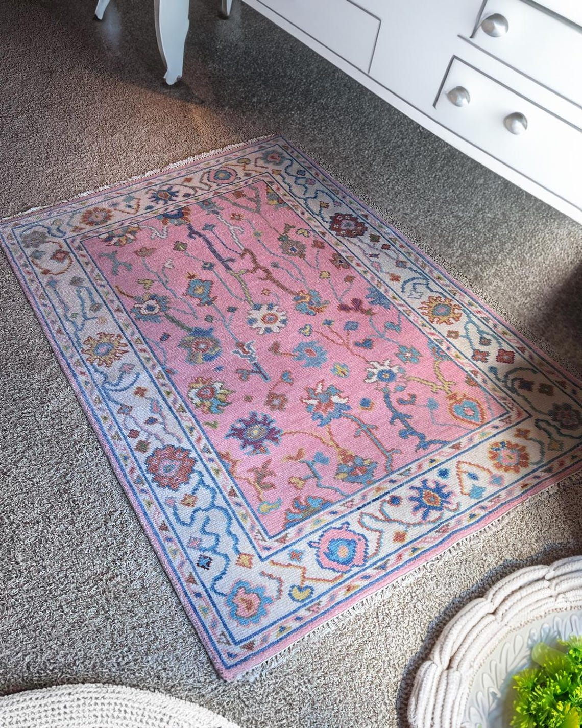 Pink Handmade 8x10 Oushak Rug for Bedroom and Living Room, Pink ...