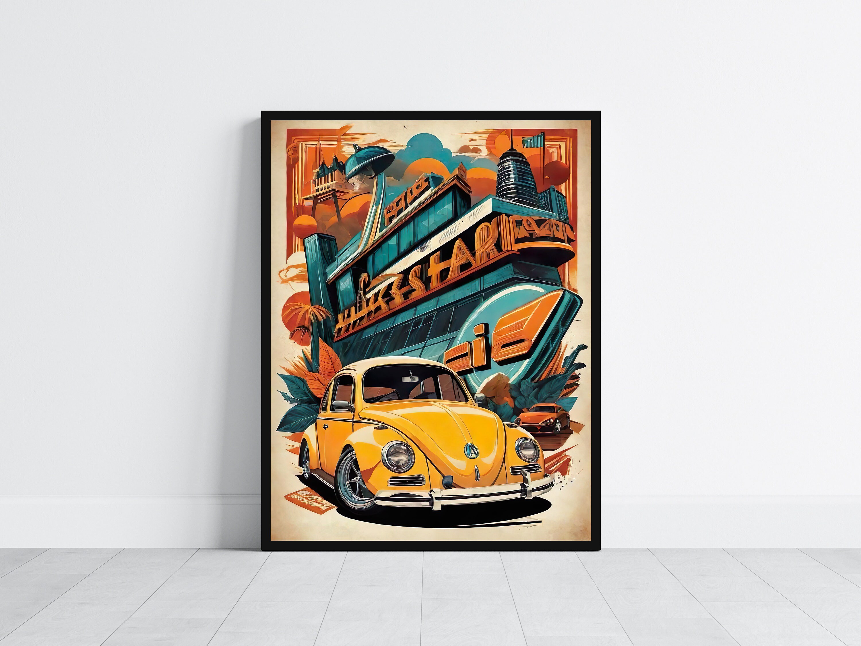 Poster Yellow Volkswagen Beetle Framed Poster Vintage Car Classic Car ...