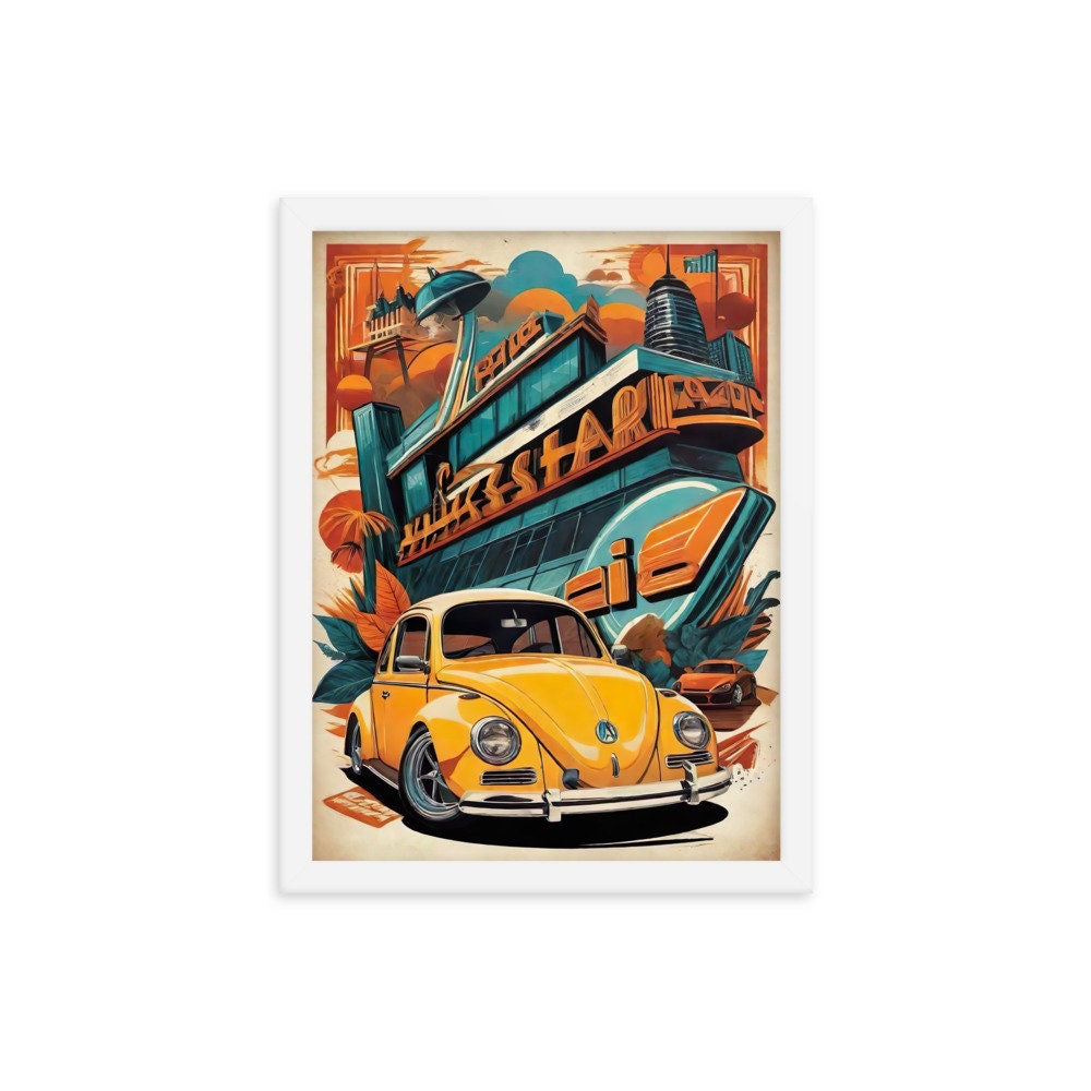 Poster Yellow Volkswagen Beetle Framed Poster Vintage Car Classic Car ...