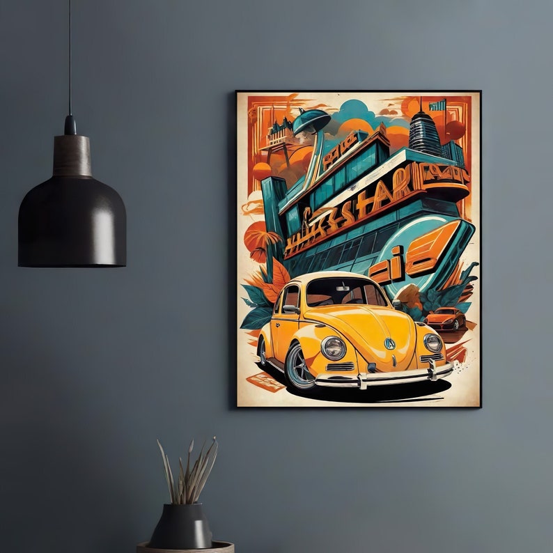 Poster Yellow Volkswagen Beetle Framed Poster Vintage Car Classic Car ...
